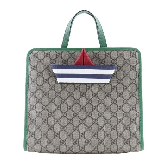 Gucci | Bags | Gucci Boat Tote Bag Handbag Gg Supreme Brown Green Rank ...